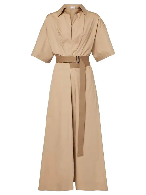 Brunello Cucinelli Belted Cotton Shirt Dress - Beige