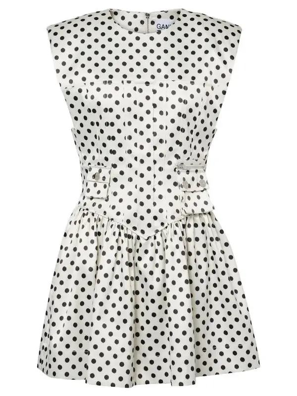 GANNI Polka-dot Satin Corset Dress - White