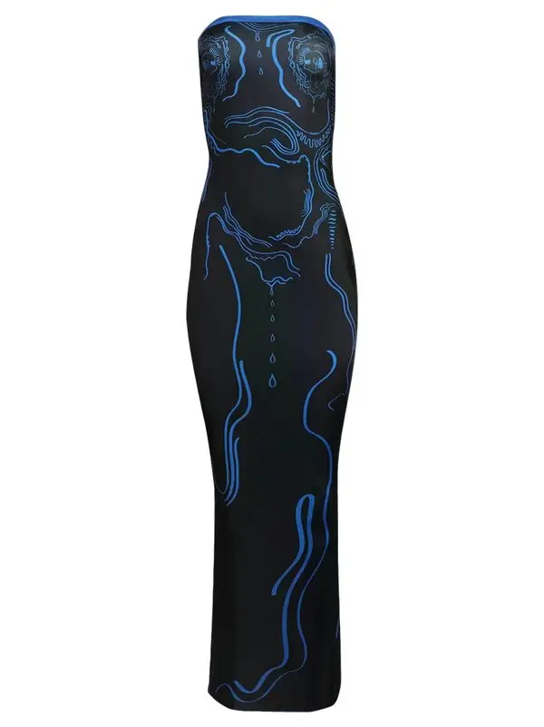 DI PETSA Printed Maxi Dress - Black