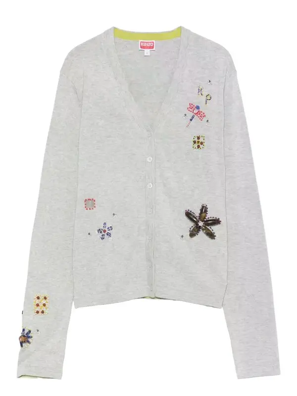 Kenzo Embroidered Cotton Cardigan - Grey
