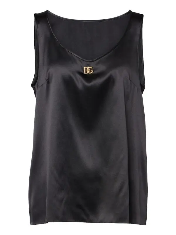 Dolce & Gabbana Dg Silk-blend Satin Tank Top - Black