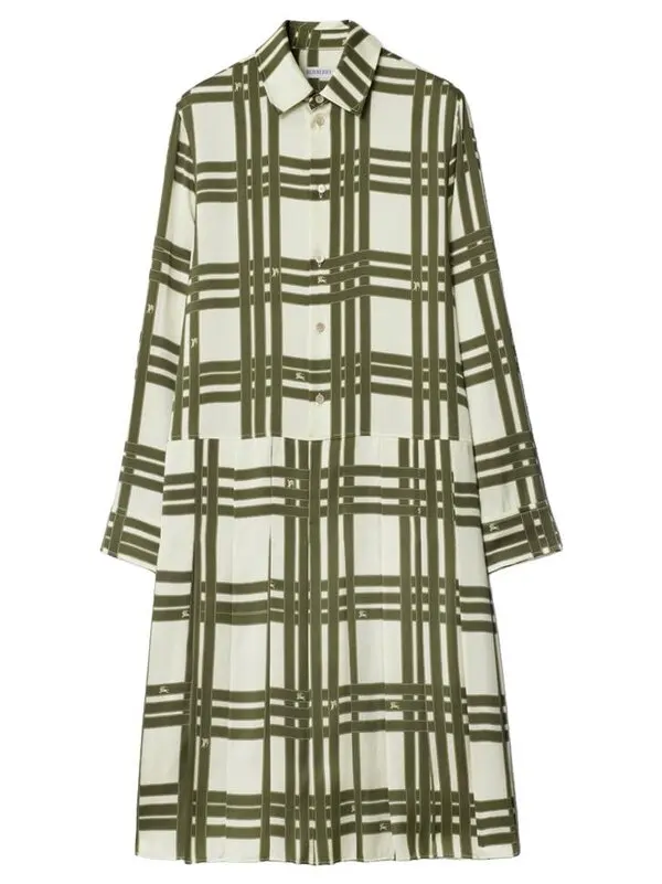 Burberry Ribbon Check Silk Shirt Dress - Swamp