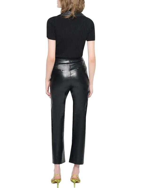 AS By DF Rowan Recycled Leather Cropped Flare Trousers - Black