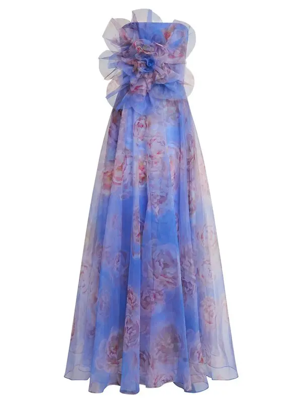 Theia Kimberly Floral-print Organza Gown - Pearl Roses