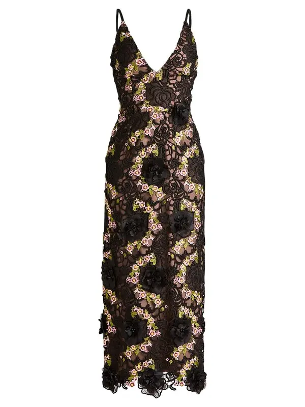 HELSI Norah Floral Lace Column Midi Dress - Black Pink