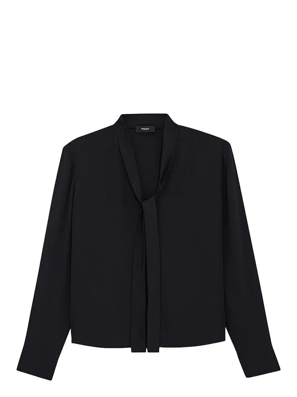 Theory Silk Tie Neck Blouse - Black