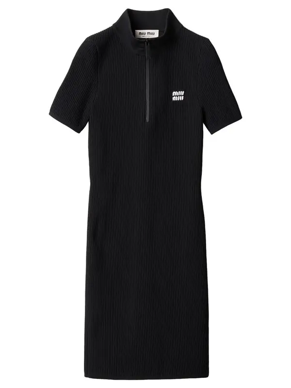 Miu Miu Viscose Ribbed Knit Mini-dress - Black