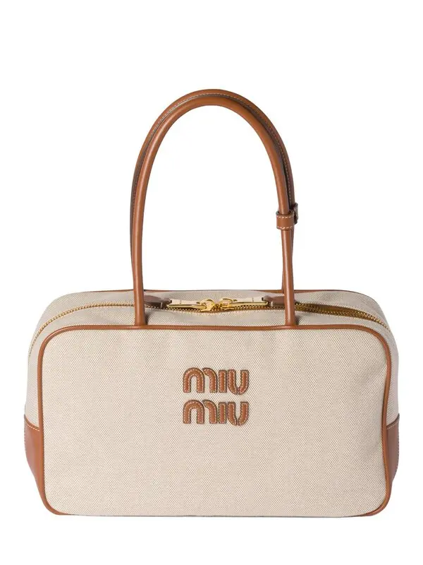 Miu Miu Canvas And Leather Bag - Beige/brandy