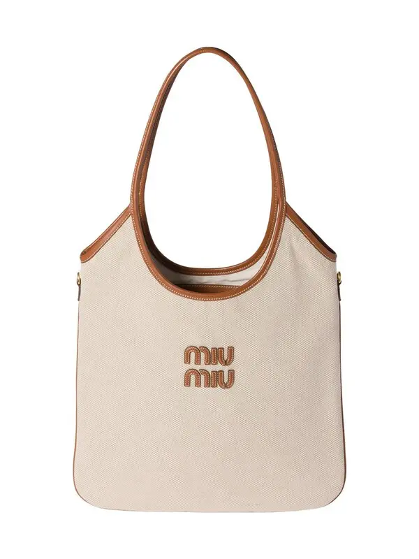 Miu Miu Ivy Canvas And Leather Bag - Beige/brandy
