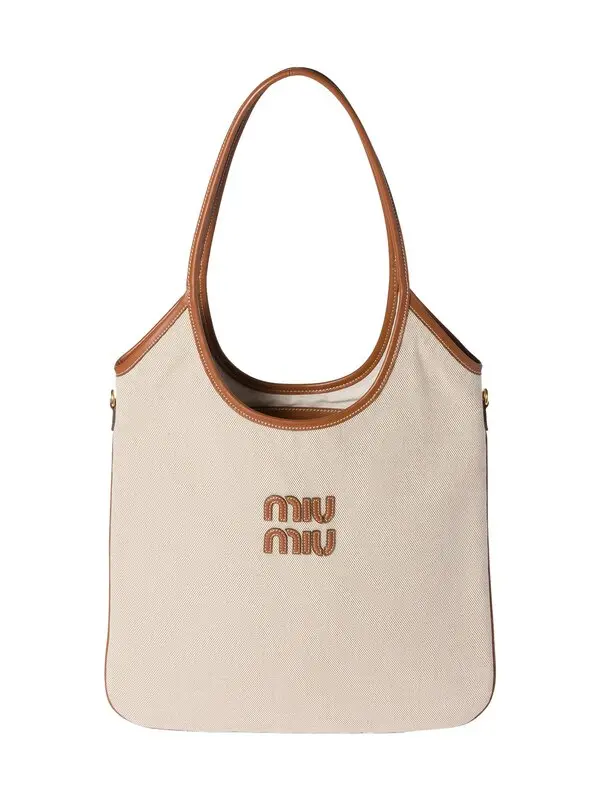 Miu Miu Ivy Canvas And Leather Tote - Beige/brandy