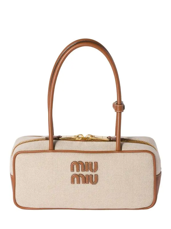 Miu Miu Beau Canvas And Leather Bag - Beige/brandy