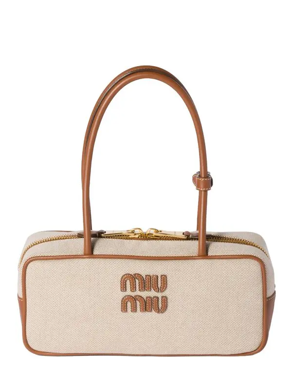 Miu Miu Beau Canvas And Leather Bag - Beige/brandy