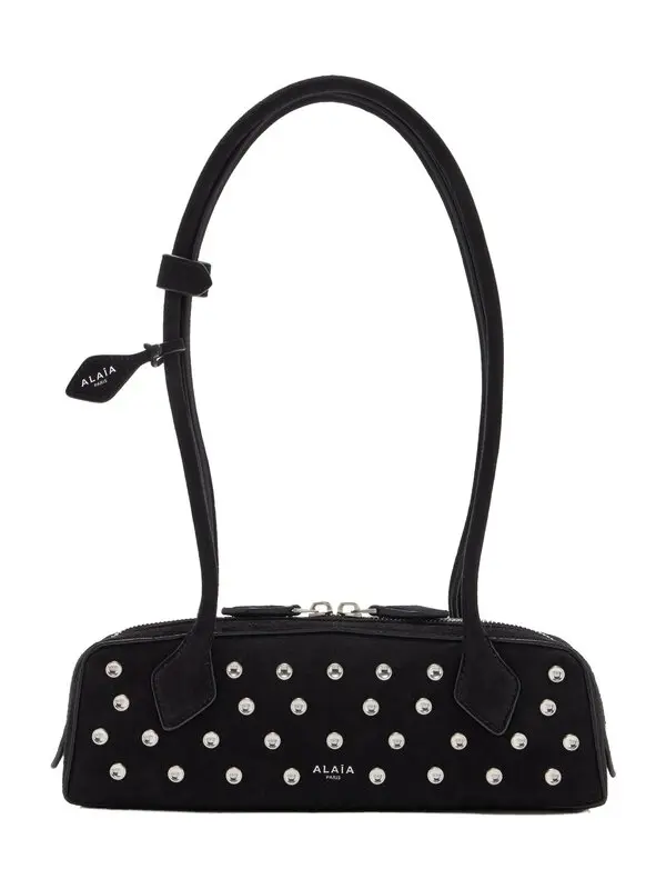 Alaïa Le Teckel Small Studded Suede Shoulder Bag - Black