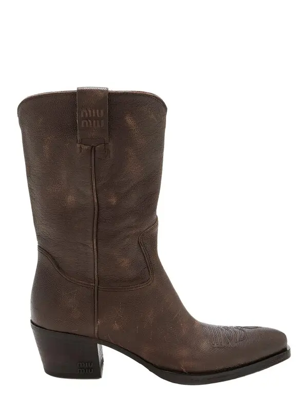 Miu Miu Leather Western Boots - Brown