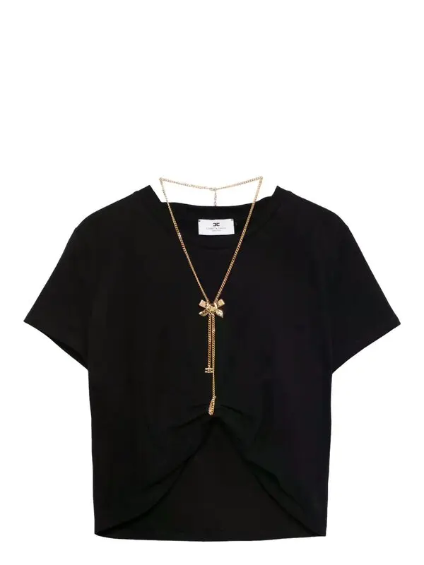 Elisabetta Franchi Bow-necklace Jersey T-shirt - Black