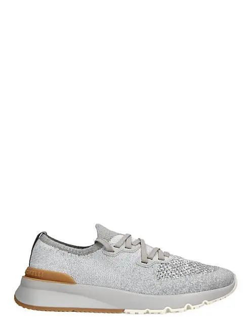 Brunello Cucinelli Brand-embossed Knitted Low-top Trainers - White/oth