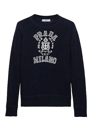 Prada Intarsia-logo Wool And Cashmere Jumper - Blue