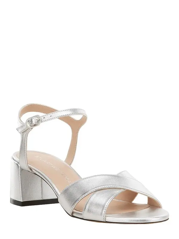 STUART WEITZMAN Dayna Block 50 Sandals - Silver