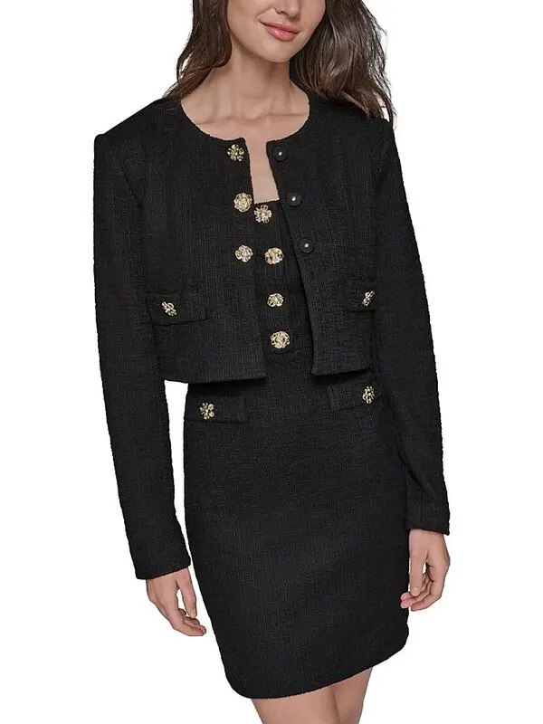 Karl Lagerfeld Paris Collarless Button Detailed Jacket - Black