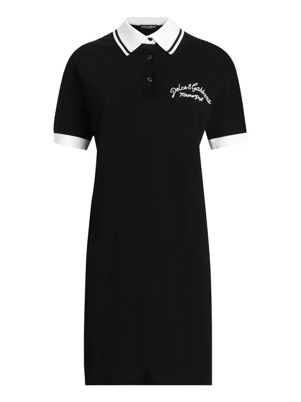 Dolce & Gabbana Cotton Piqué Dress With Dg Logo - Black