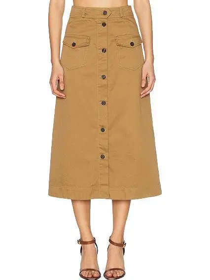 Saint Laurent Button-down Midi Skirt - Chatain