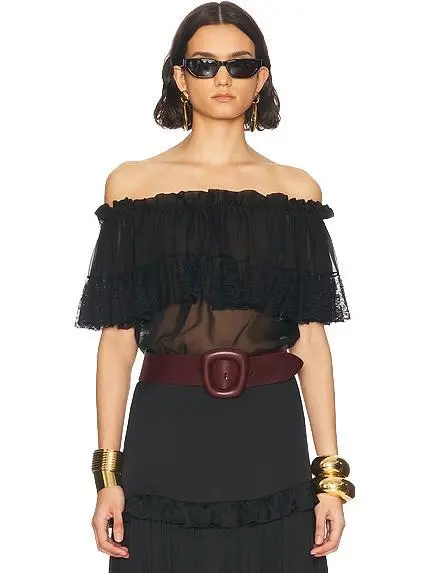Saint Laurent Sheer Off-the-shoulder Blouse - Noir