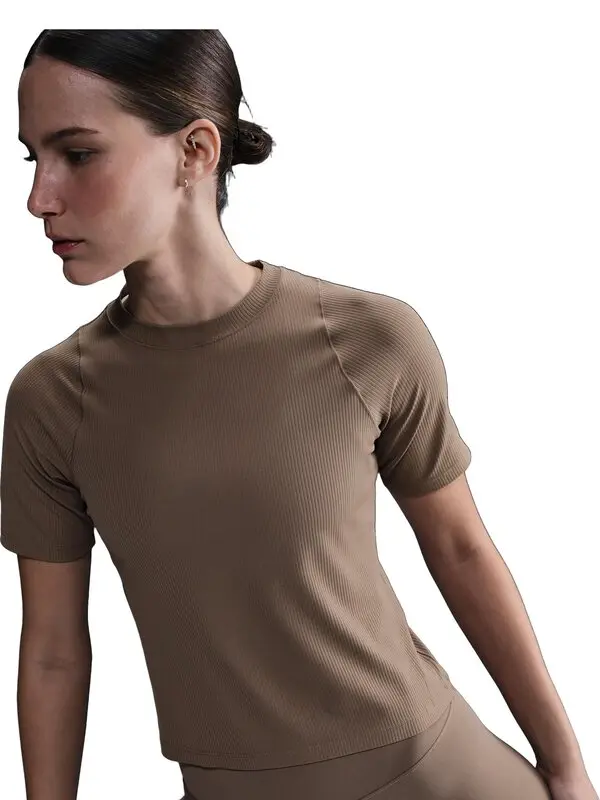 Nike Zenvy Rib Dri-fit Short-sleeve Top - Brown