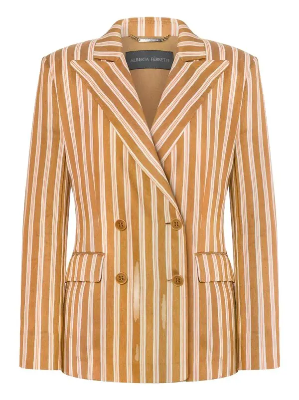 Alberta Ferretti Striped Double-breasted Blazer - Neutrals