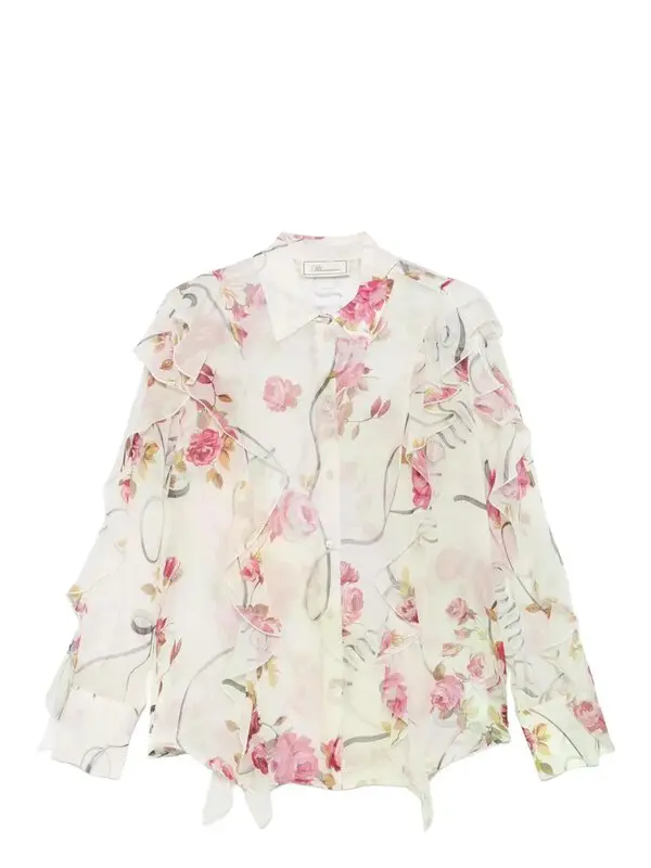 Blumarine Floral Print Shirt - Neutrals