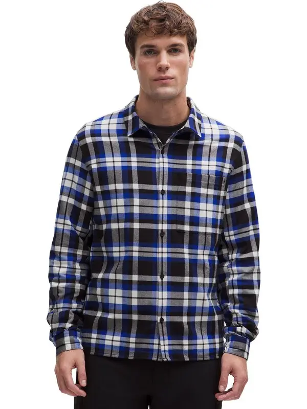 Lululemon Brushed Woven Overshirt - Prospect Plaid Black Pigment Blue