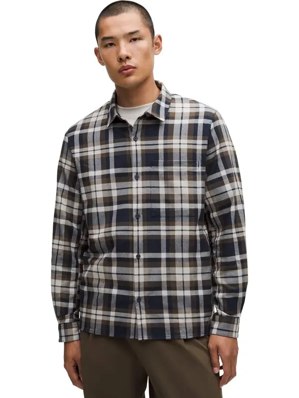 Lululemon Brushed Woven Overshirt - Prospect Plaid True Navy Olive Brown
