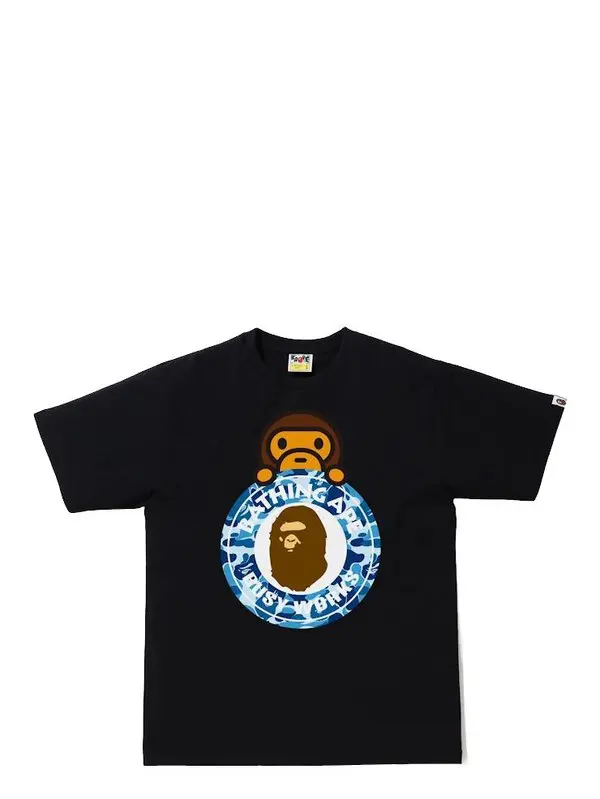 A BATHING APE Abc Camo Milo On Busy Works Tee Shirt - Black/blue