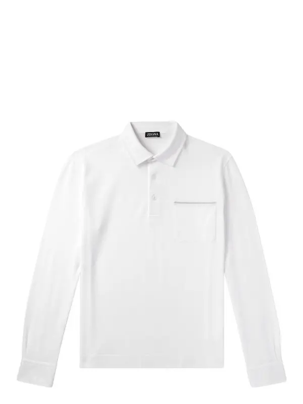 Zegna Logo-appliquéd Cotton-piqué Polo Shirt - White