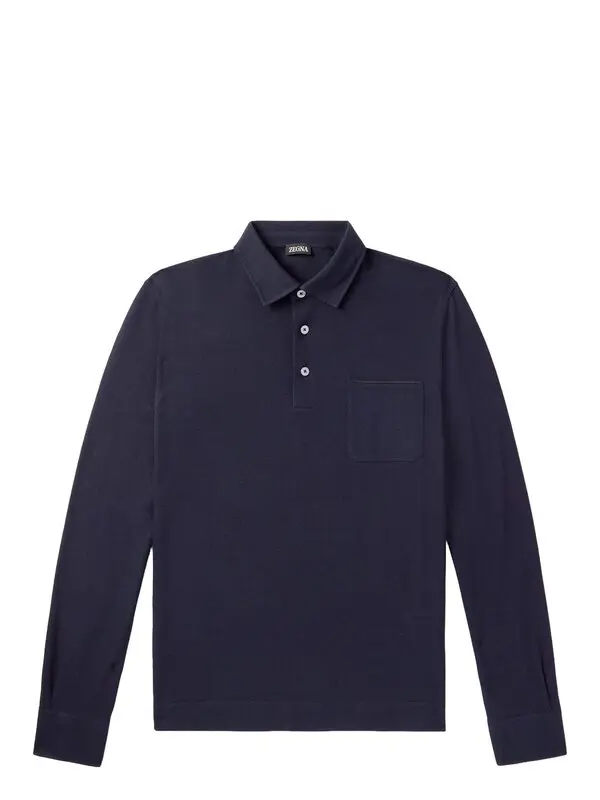 Zegna Logo-appliquéd Cotton-piqué Polo Shirt - Blue