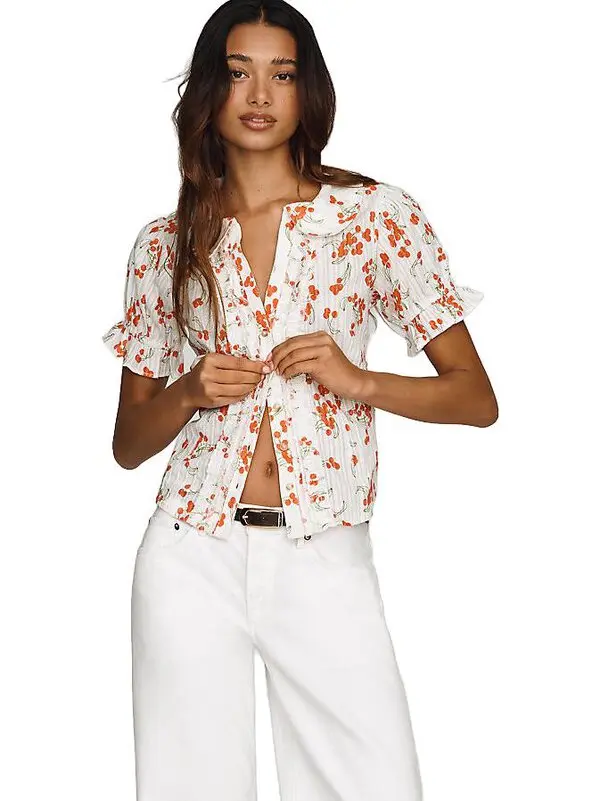 PILCRO Keira Waisted Tuxedo-front Blouse - Cherry Red
