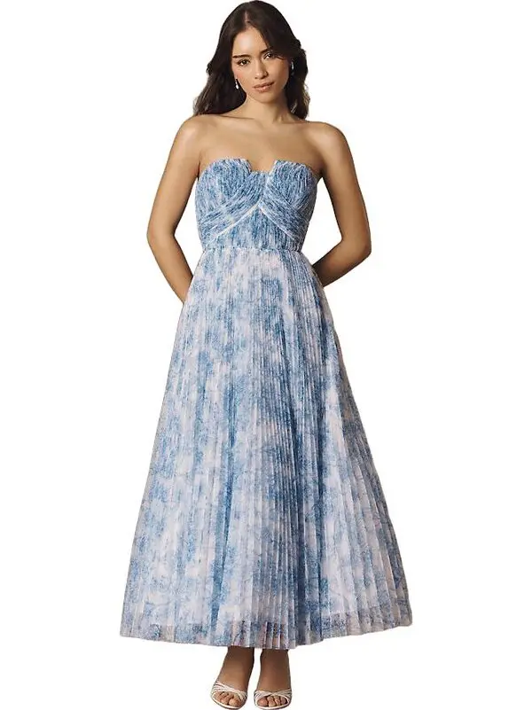 HUTCH Corene Strapless Floral Tulle A-line Midi Dress - Light Blue