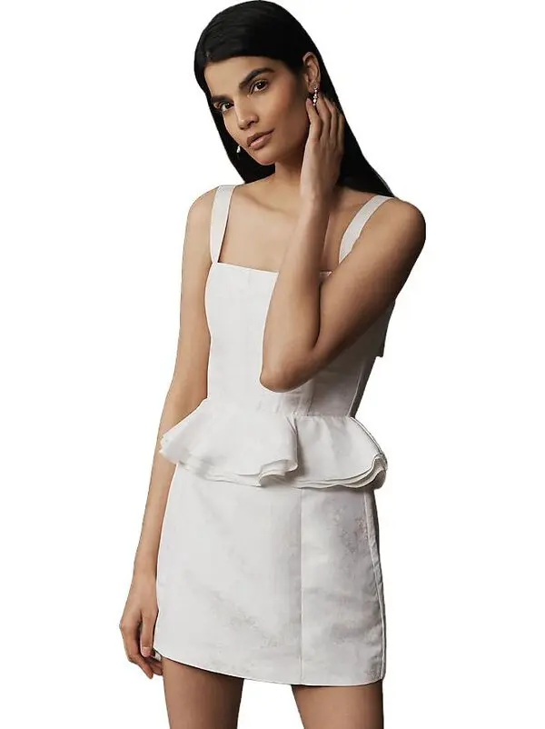V. CHAPMAN Sleeveless Peplum Brocade Mini Dress - White