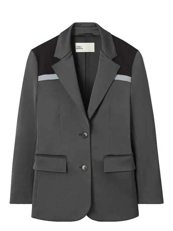 Tory Burch Colorblock Stretch Blazer - Coal Gray/deep Ruby/teal Green