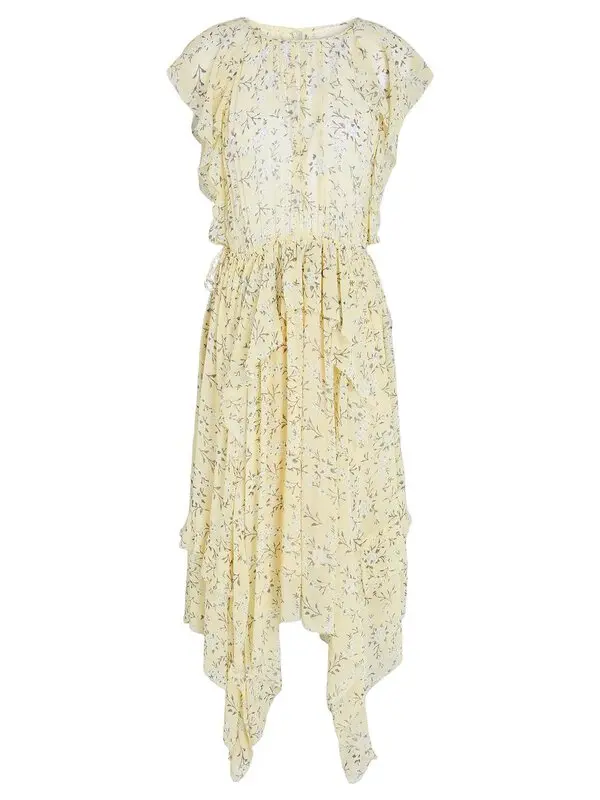 Ulla Johnson Ruffled Floral-print Silk-georgette Midi Dress - Pastel Yellow