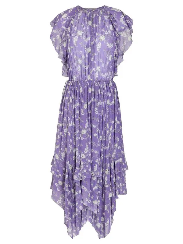 Ulla Johnson Ruffled Floral-print Silk-georgette Midi Dress - Purple