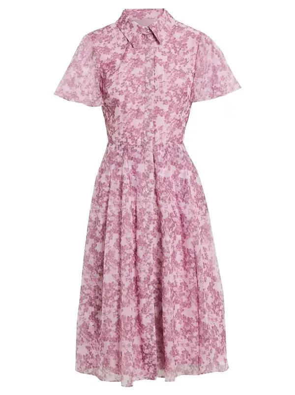 MIKAEL AGHAL Pleated Floral-print Shirt Dress - Pink