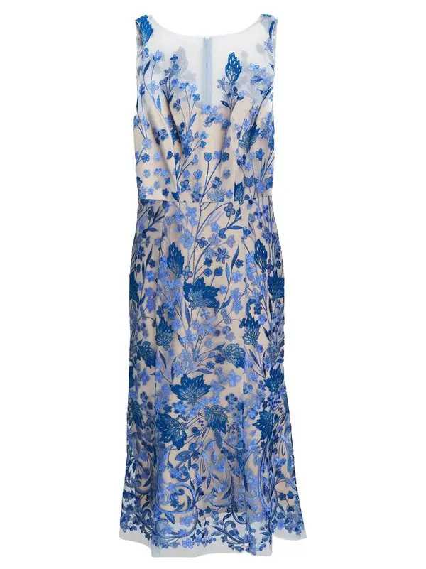 Marchesa Embroidered Tulle Dress - Blue
