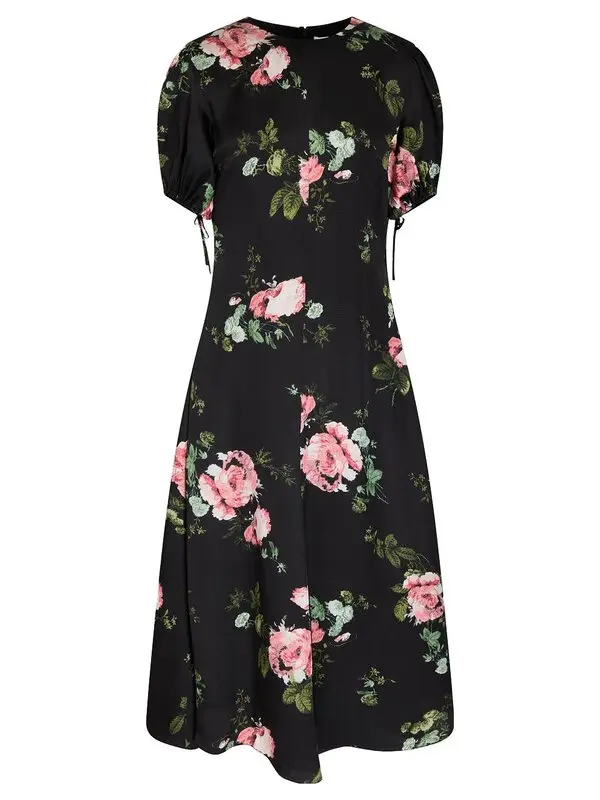Erdem Cavendish Floral-print Seersucker Midi Dress - Black
