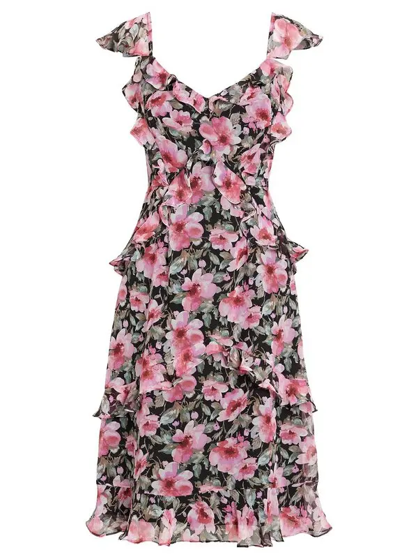 MIKAEL AGHAL Ruffled Floral-print Chiffon Dress - Black