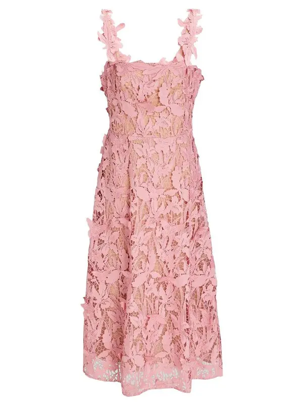 Marchesa Flared Guipure Lace Midi Dress - Baby Pink