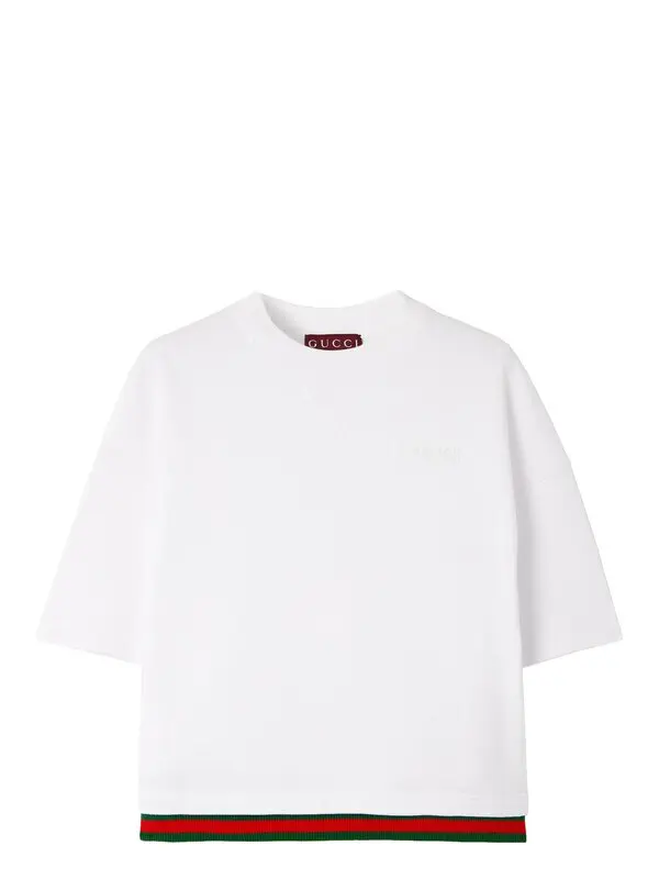 Gucci Appliquéd Striped Cotton-jersey T-shirt - White