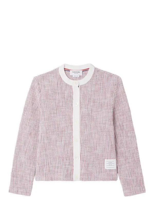 Thom Browne Striped Cotton-blend Tweed Cardigan - Pink