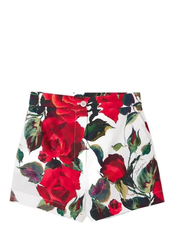 Dolce & Gabbana Floral-print Cotton-poplin Shorts - Red