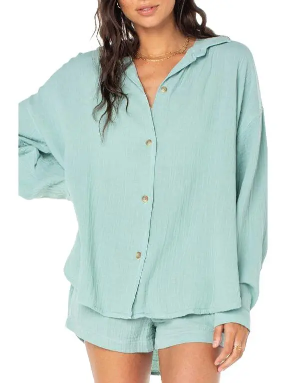 Roxy Morning Time Cotton Gauze Shirt - Aquifer Solid