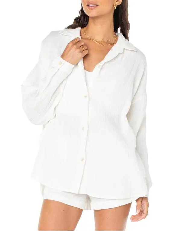 Roxy Morning Time Cotton Gauze Shirt - Egret